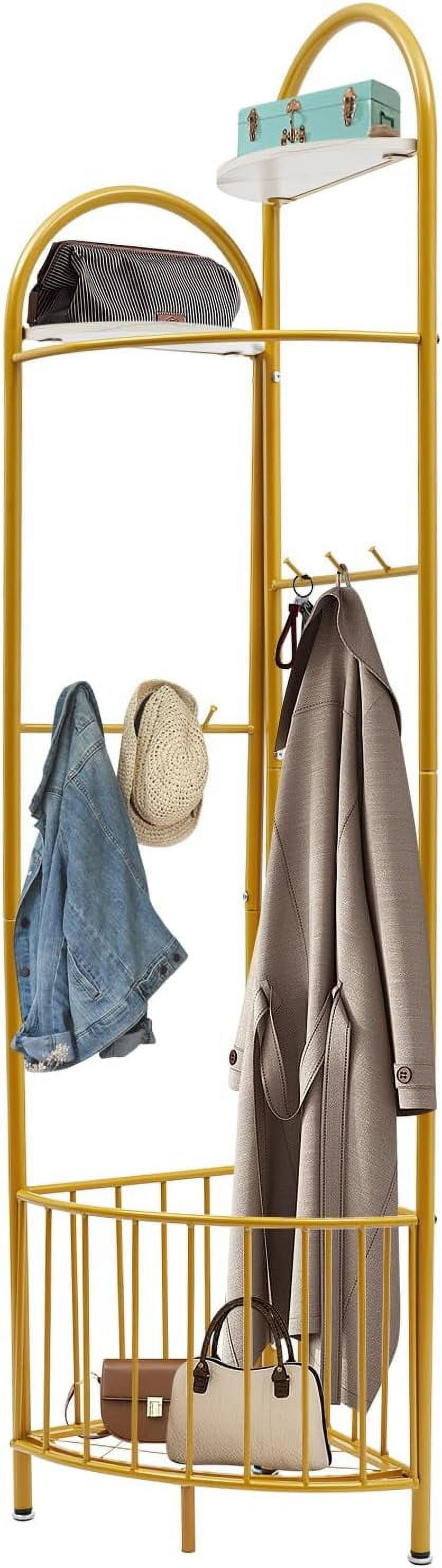 Corner Coat Rack with Storage Basket, Multifunctional Corner Clothing ...