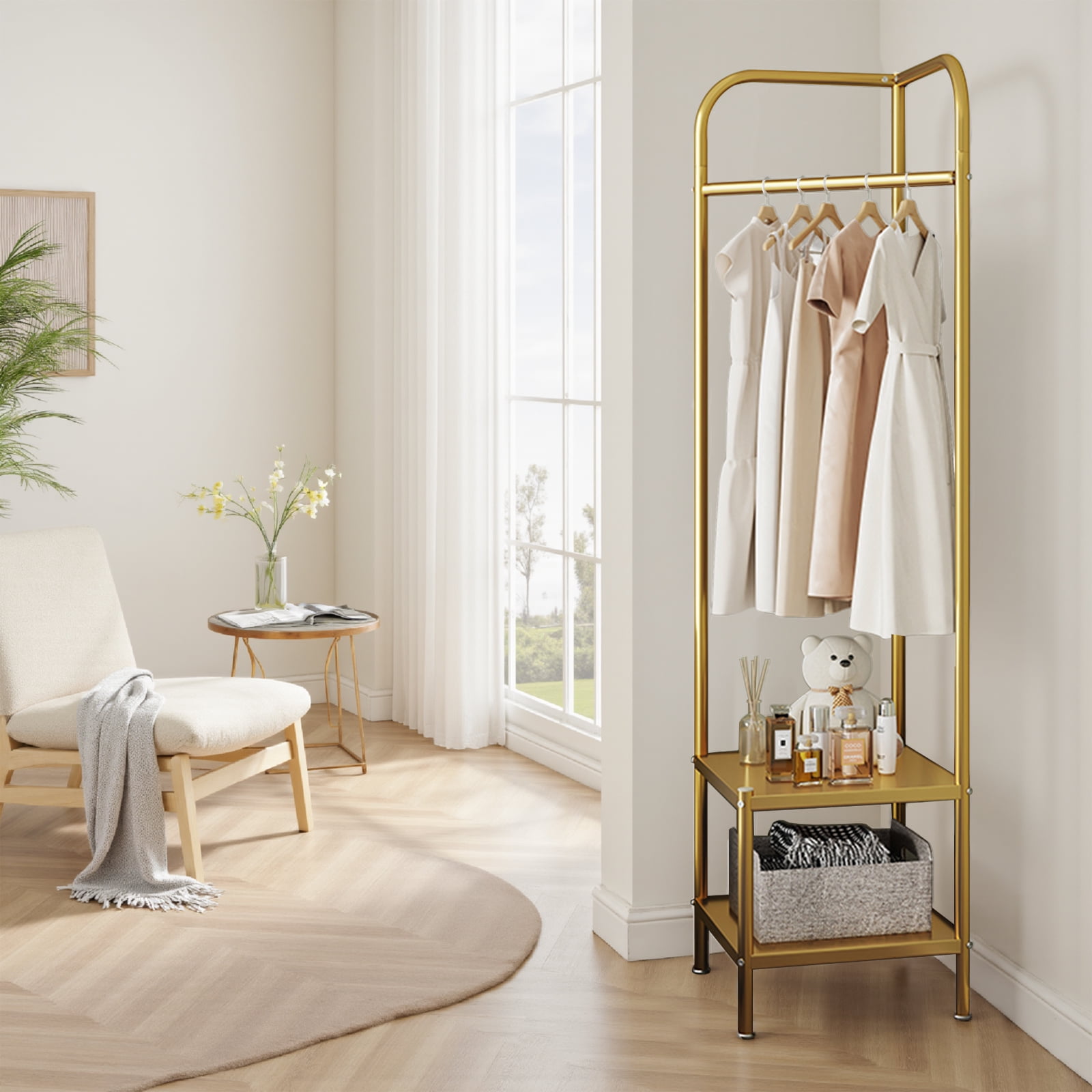 Corner Coat Racks, Gold Clothing Corner Hall Tree Freestanding Garment ...