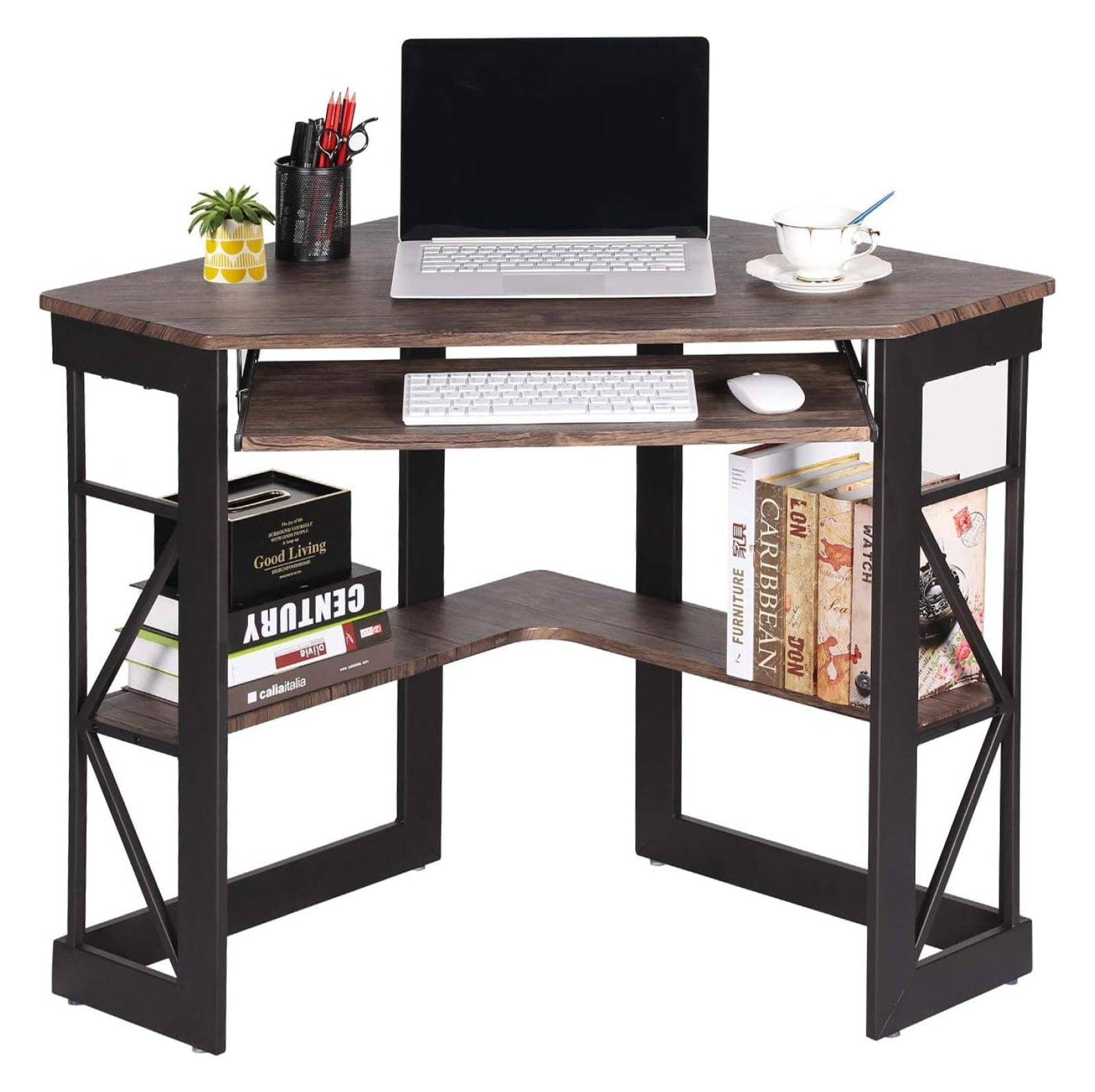 Corner Computer Desk 41 x 30 inches with Smooth Keyboard & Storage ...