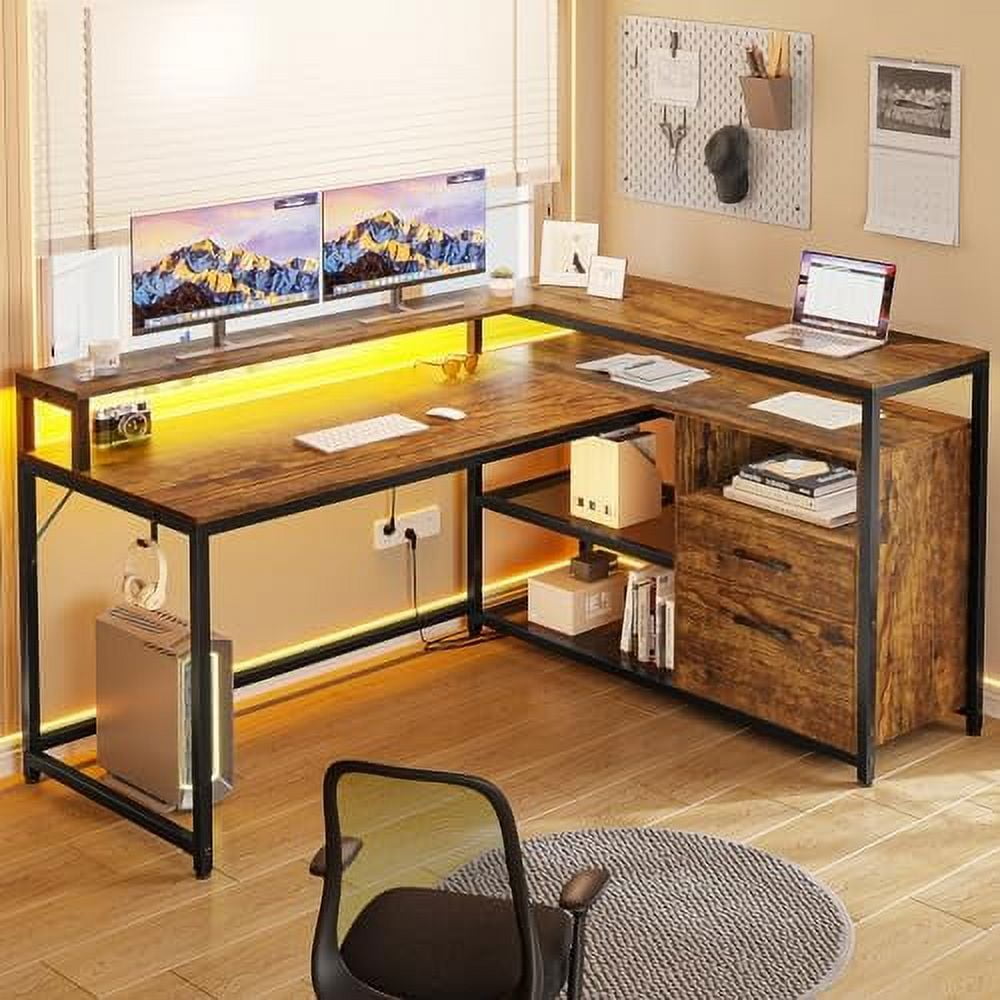 Corner Computer Desk 55" Office Desk with Drawers for Legal/Letter File ...