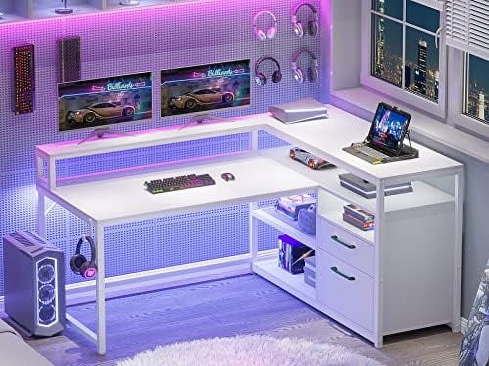 Corner Computer Desk 55" Office Desk with Drawers for Legal/Letter File ...