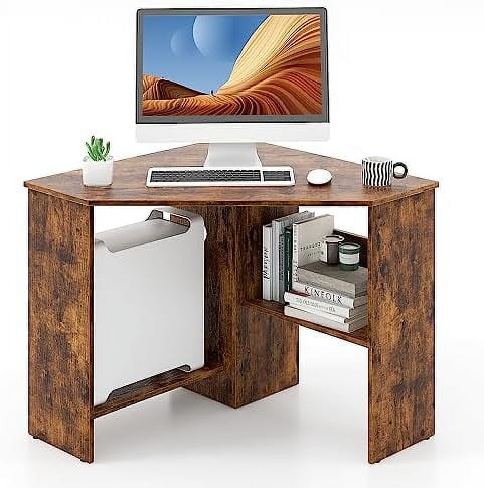 Corner Computer Desk 90 Degrees Desk w/Shelves & CPU Stand Compact ...