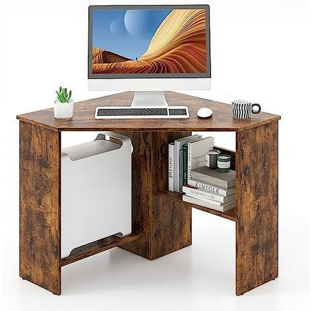 Corner Computer Desk 90 Degrees Desk w/Shelves & CPU Stand Compact ...