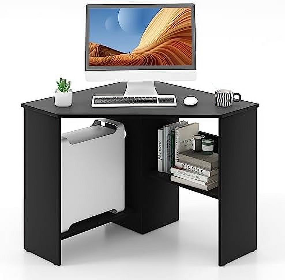 Corner Computer Desk 90 Degrees Desk w/Shelves & CPU Stand Compact ...