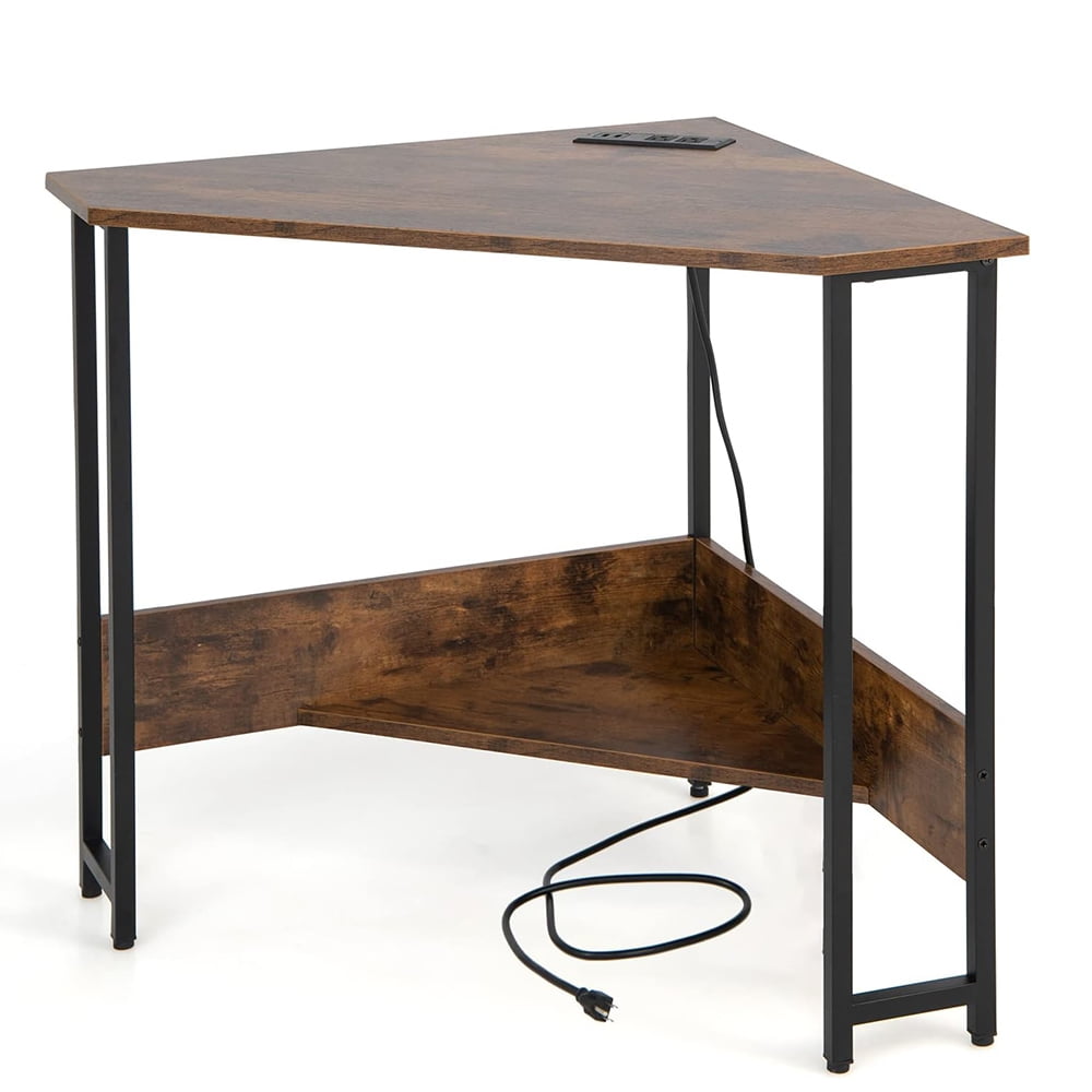 Corner Computer Desk with Power Outlet, USB Ports, Storage Shelf for ...