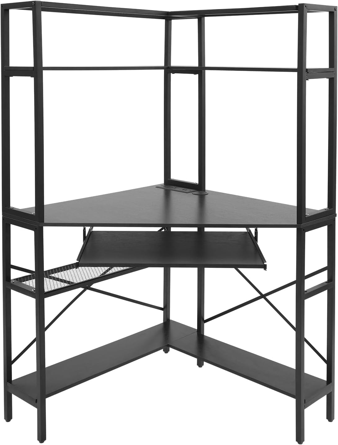 Corner Computer Desk with Power Outlets & LED Light, Mini Corner Desk ...