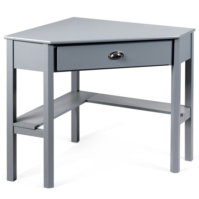 Corner Computer Desk Table Wooden Workstation Corner Laptop Desk Grey ...