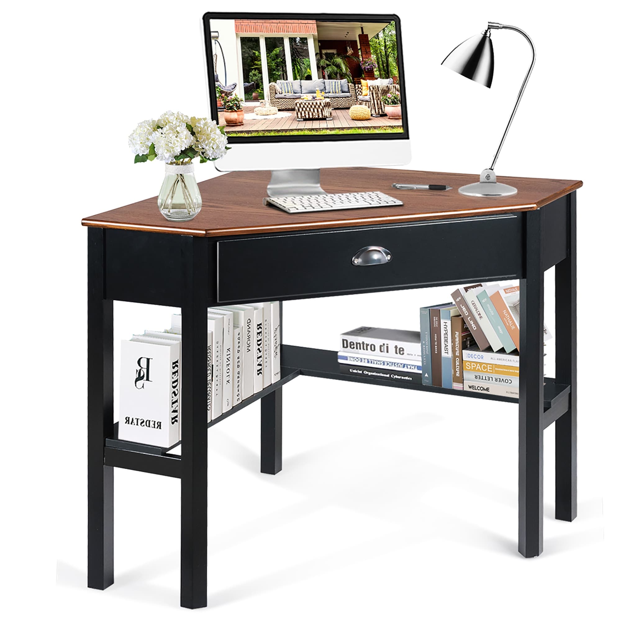 Corner Computer Desk Wood Compact Home Office Desk Brown Small ...