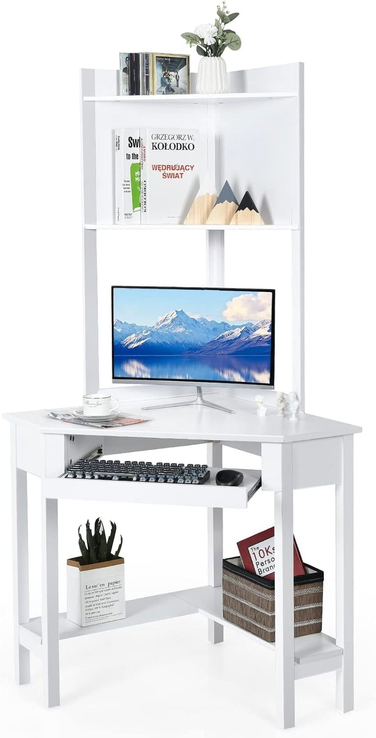 Corner Computer with Hutch Space Saving Triangle with Bookshelves ...