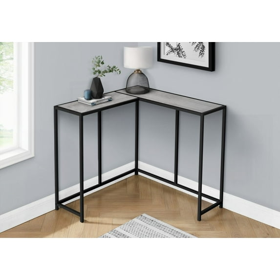 Corner Console Table for Living Room - Grey Laminate & Black Metal ...