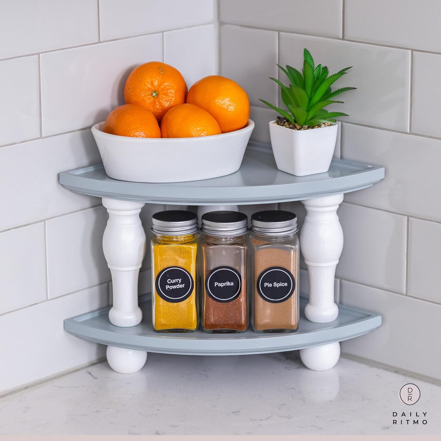 Corner Counter Wood Shelf | Grey White Stackable Countertop Bathroom ...