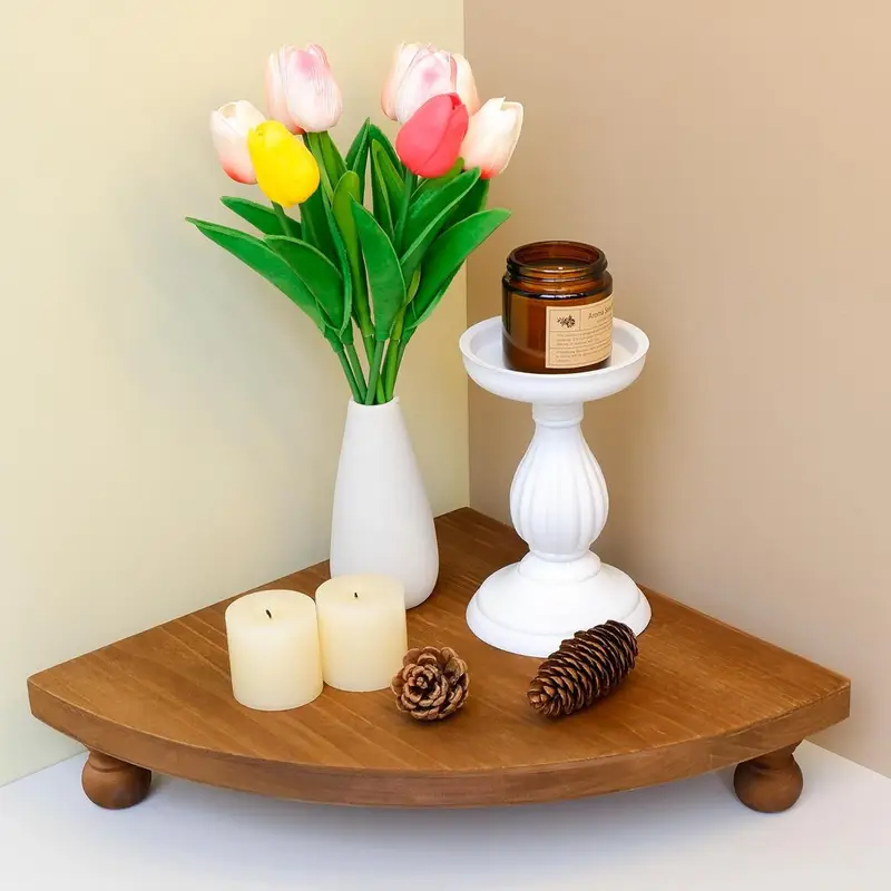 Corner Counter Wood Shelf, Rustic Pedestal Stand, Farmhouse Corner ...