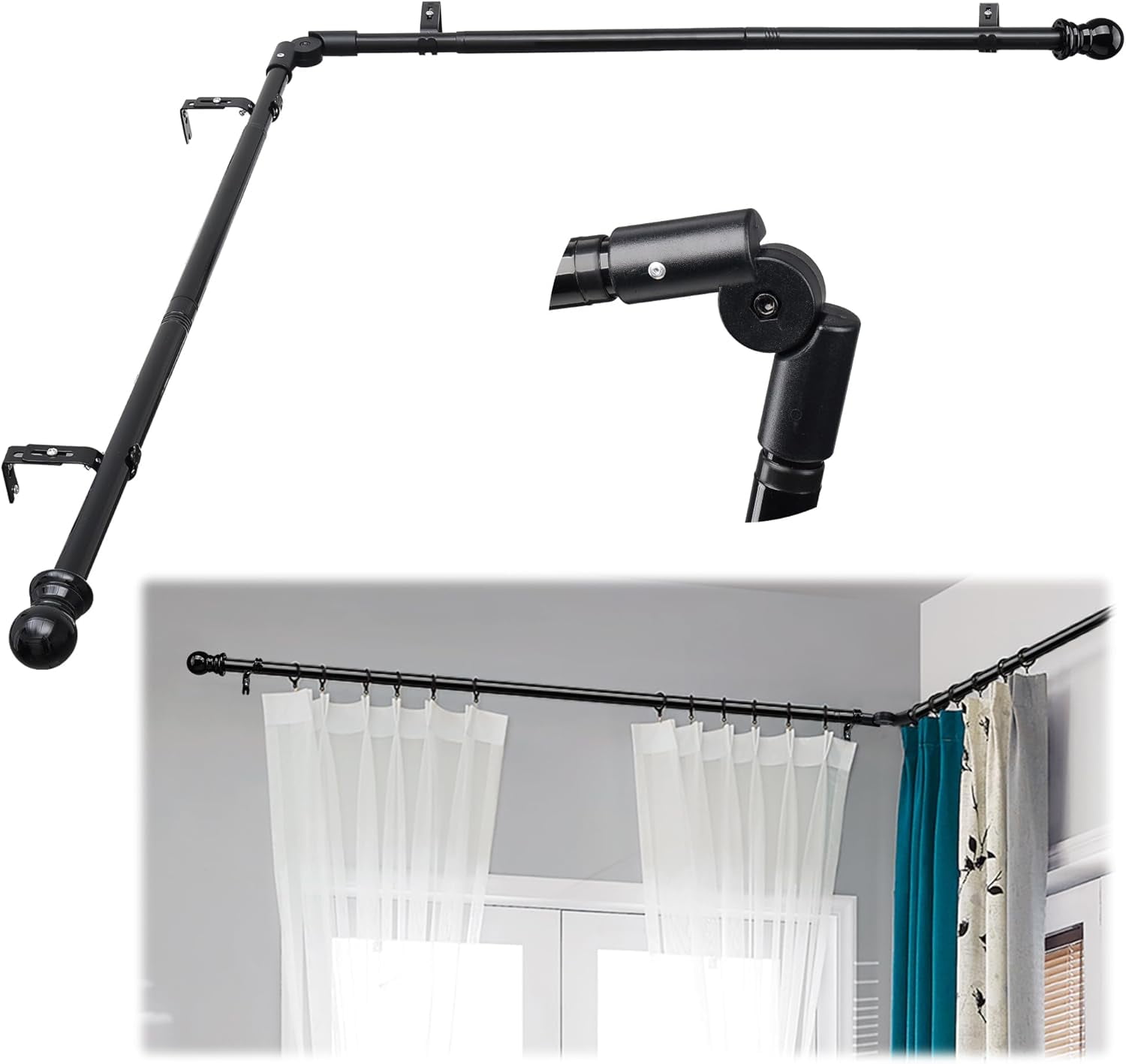 Corner Curtain Rod for Windows 30 to 136 Inches, L-shaped Curved Heavy ...