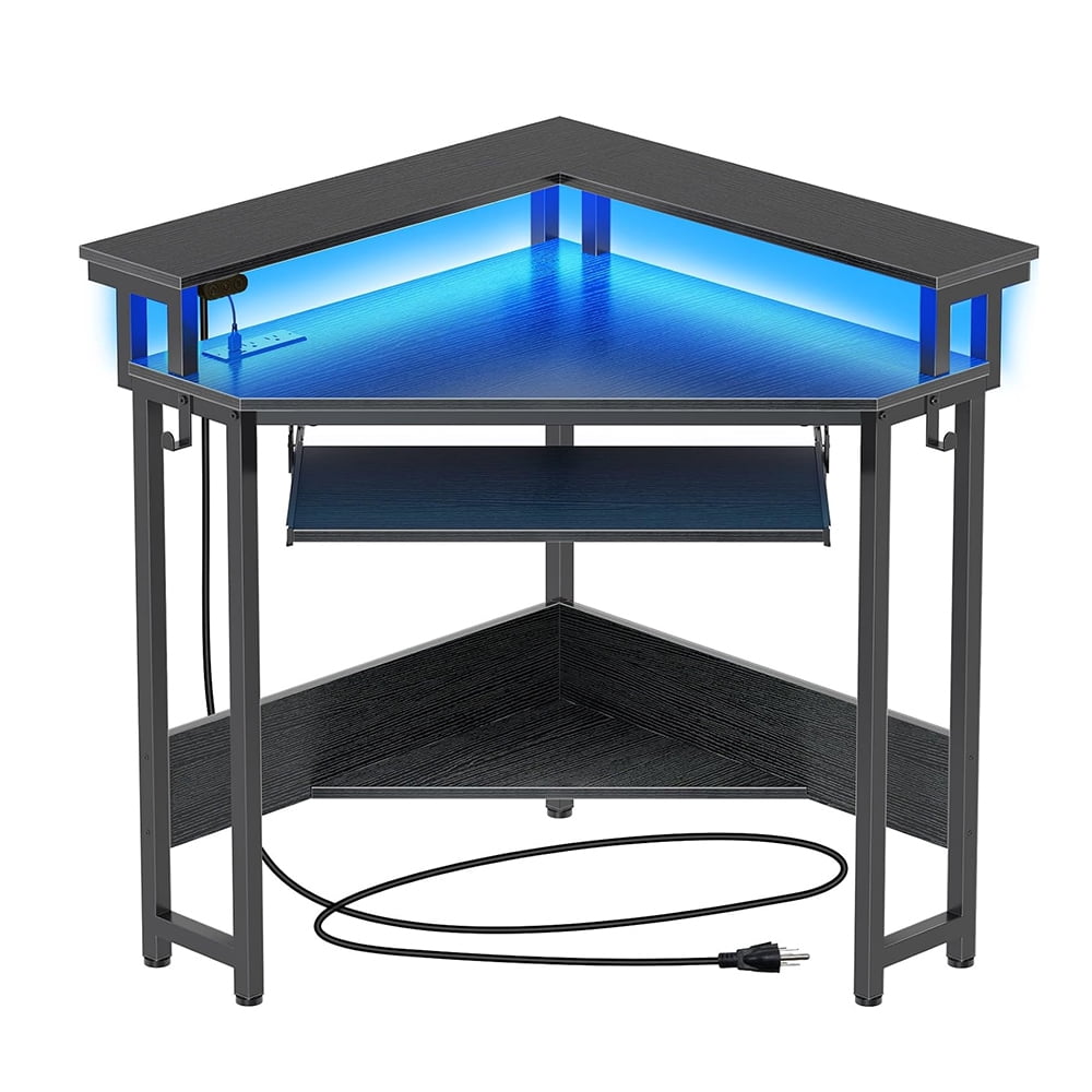 Corner Desk, 44.5"W x 34.5"H Small Computer Desk with Power Outlets ...