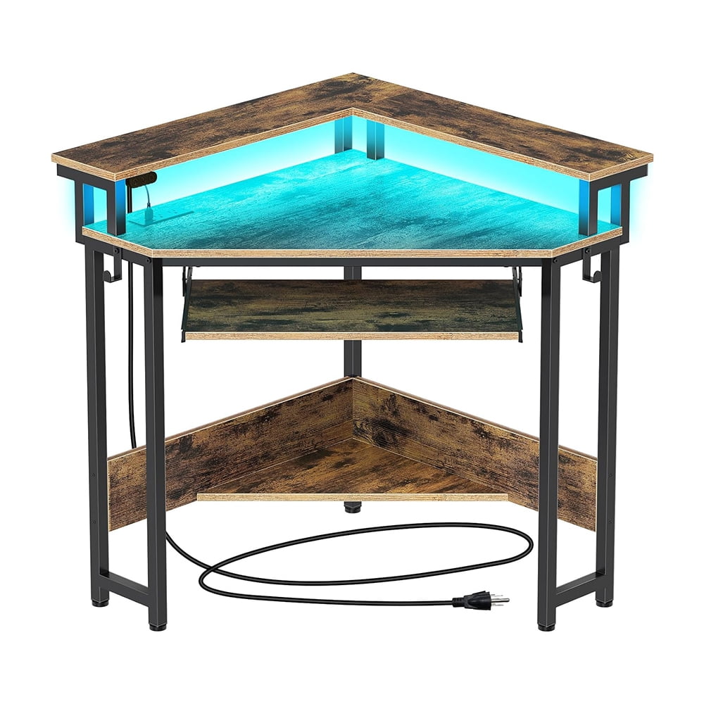 Corner Desk, 44.5"W x 34.5"H Small Computer Desk with Power Outlets ...