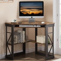 Homieasy Corner Gaming Desk with Keyboard Tray, LED Light, Hutch & USB ...