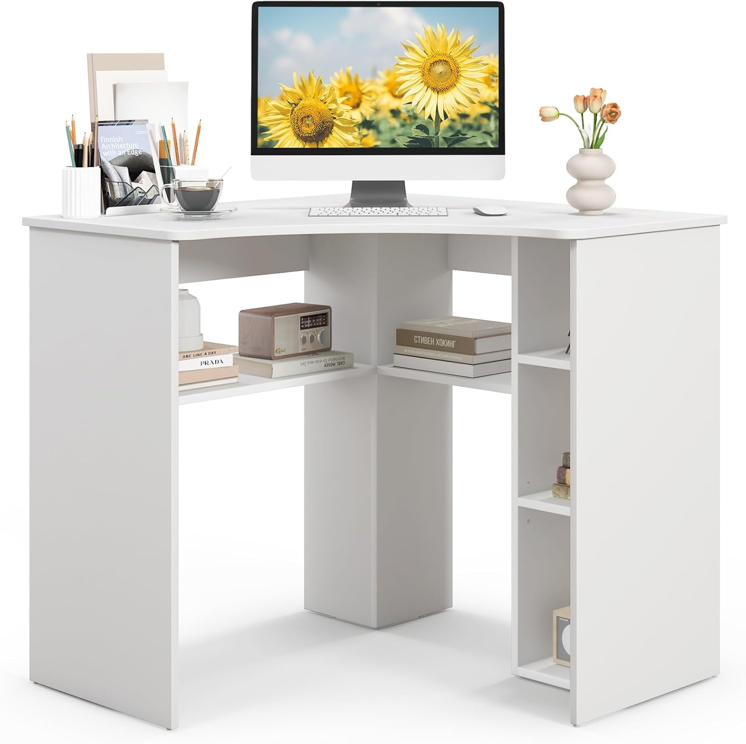 Corner Desk with Storage 34" W x 30.5" H Small Computer Desk with ...