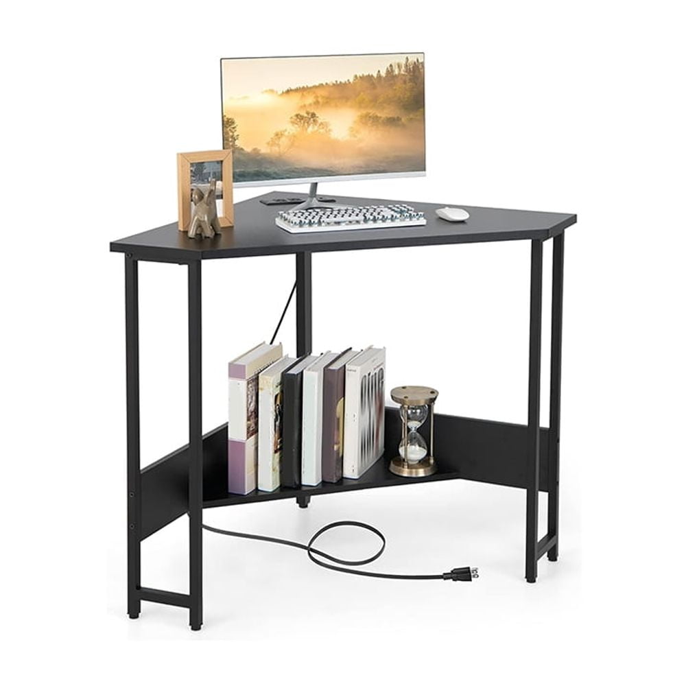 Corner Desk, Triangle Computer Desk with Power Outlet, Space-Saving ...