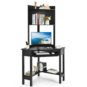 BELLEZE Corner Desk with Hutch, Compact Home Office Desk with Display ...