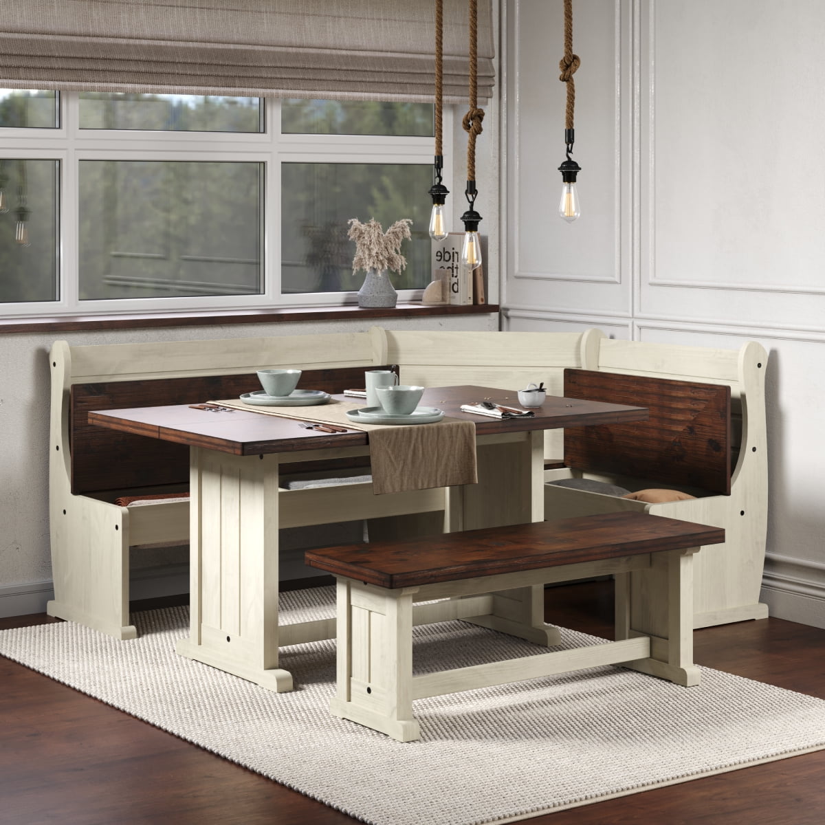 Corner Dining Set Harvest White Distressed | Furniture Dash - Walmart.com