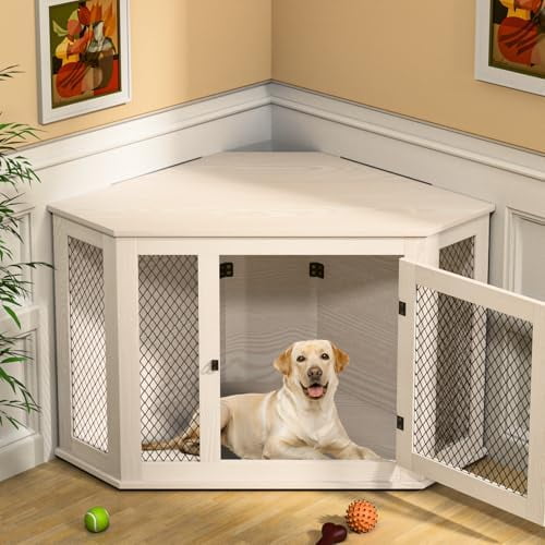 Corner Dog Crate Furniture, 52" Wooden Dog Kennel Furniture End Table ...