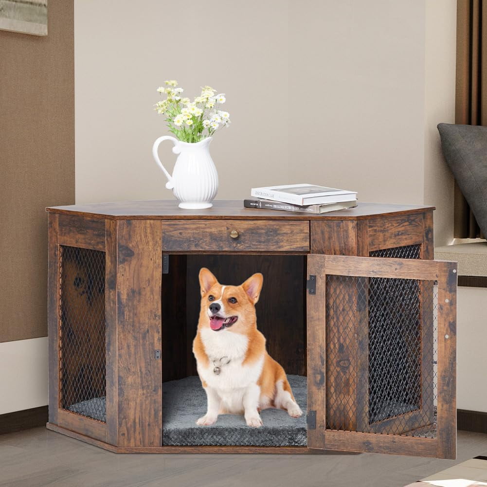 Corner Dog Crate Wooden Dog Cage Polygonal Dog House Coffee Table ...