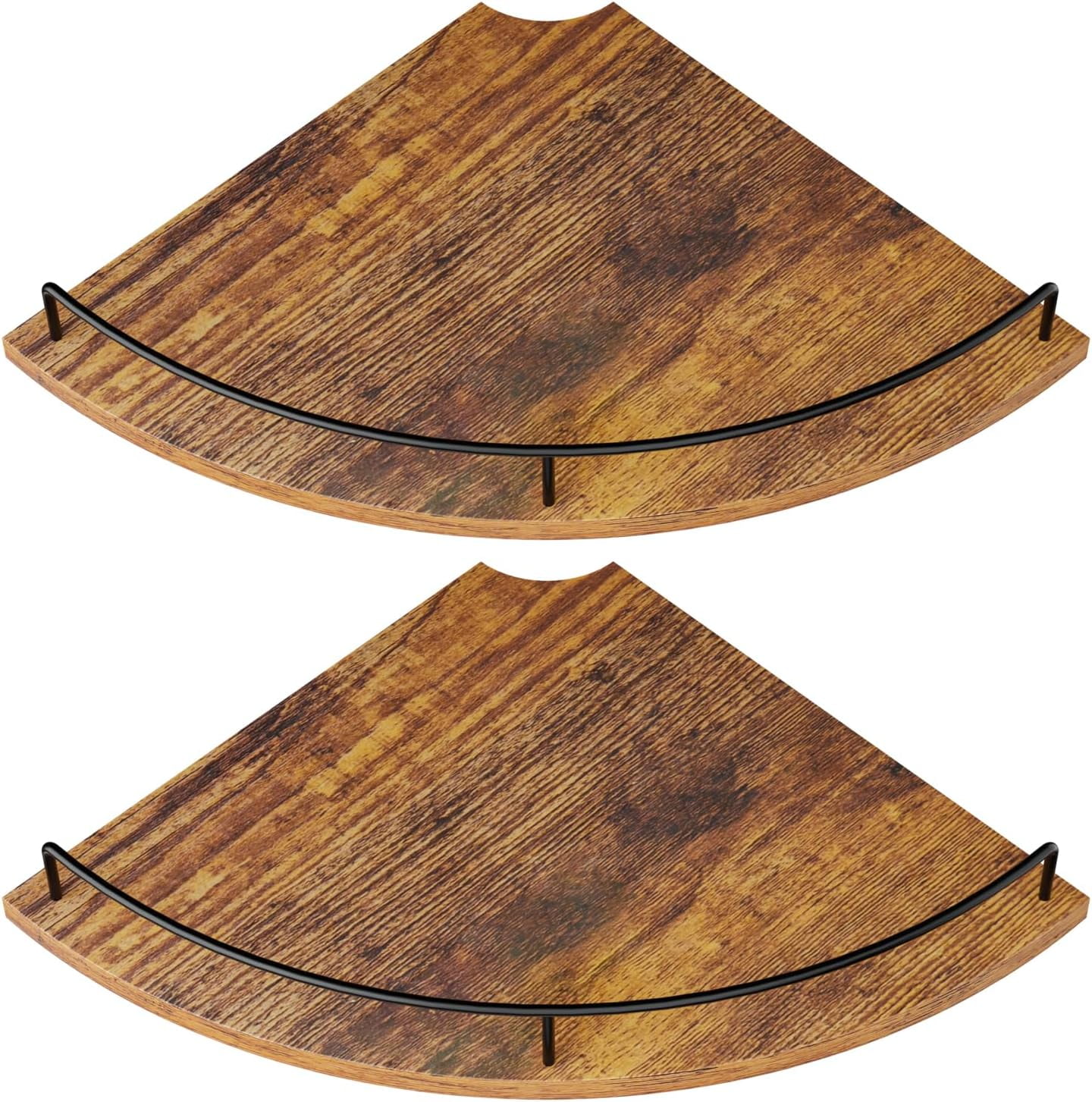 Corner Floating Shelves, Rustic Brown Wood, Set of 2, Wall Mount ...