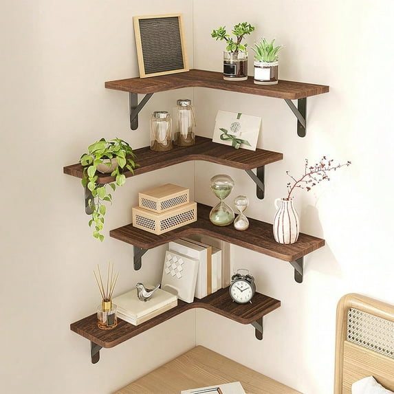 Corner Floating Shelves Set Of 5/6, Rustic Wood Wall Mounted Corner ...