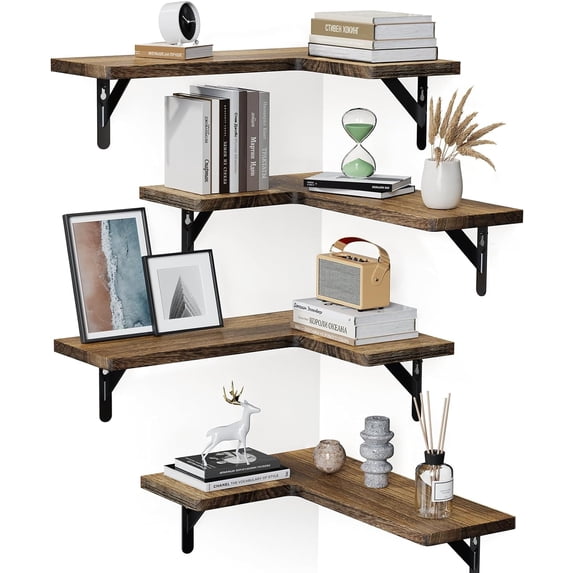 Corner Floating Shelves, Set of 4 Wall Shelves for Decor, Wood Home ...