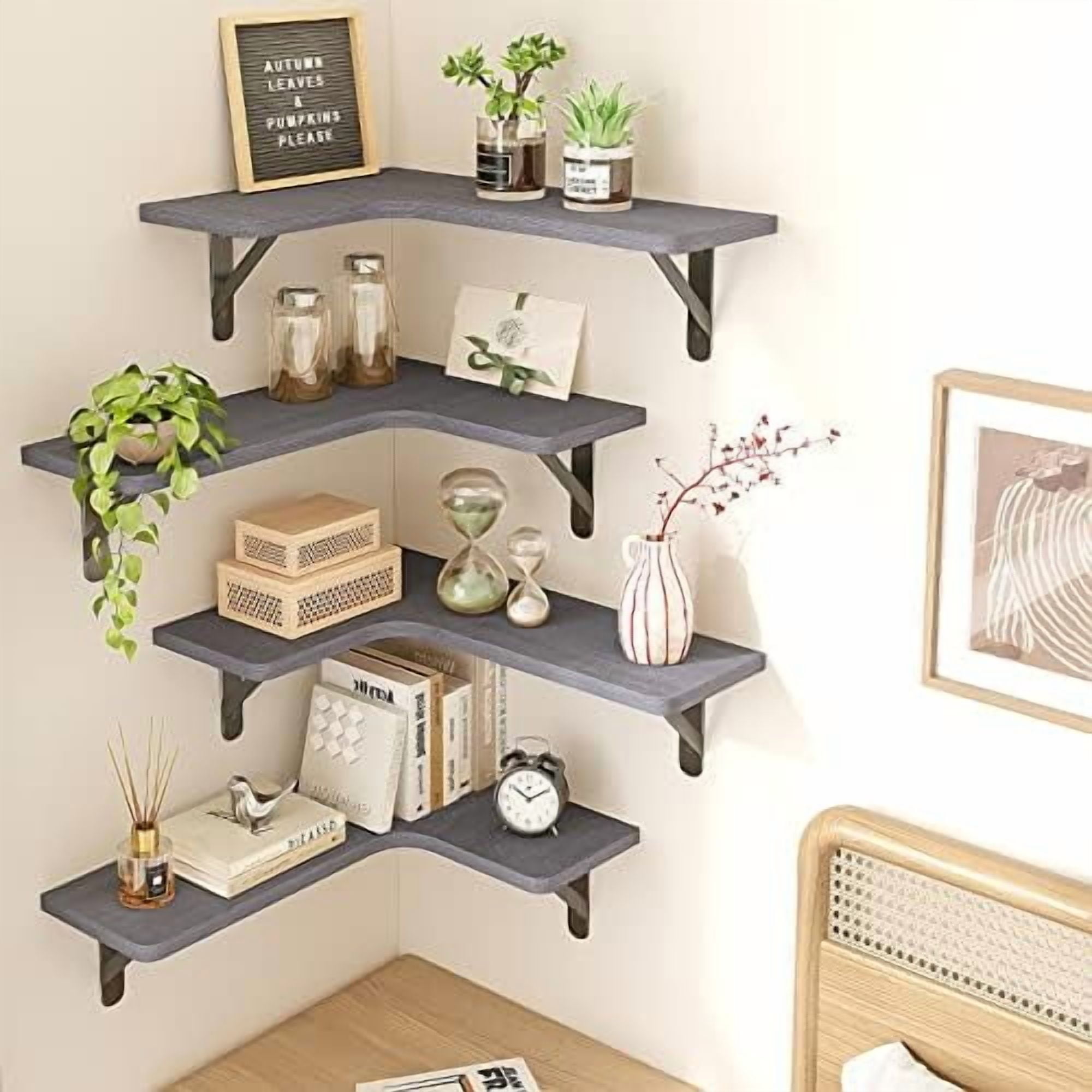 Corner Floating Shelves Set of 5, Rustic Wood Wall Mounted Corner Shelf ...