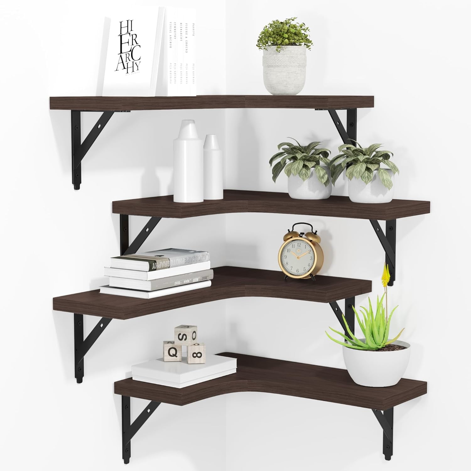 Corner Floating Shelves Wall Mounted Set of 4, Rustic Wood Storage ...