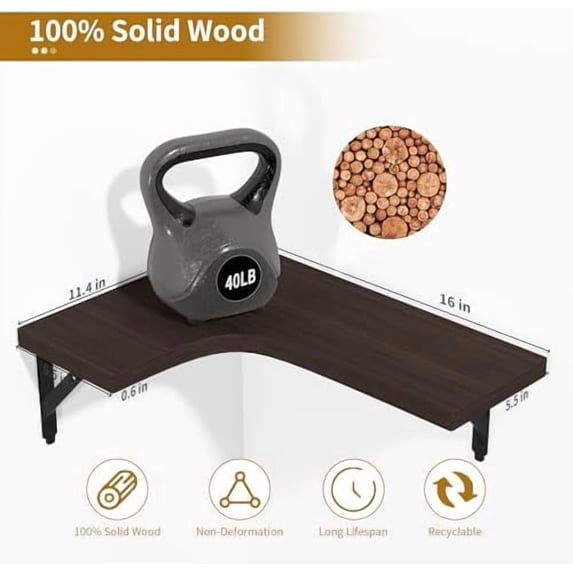 Corner Floating Shelves Wall Mounted Set of 4, Rustic Wood Storage ...