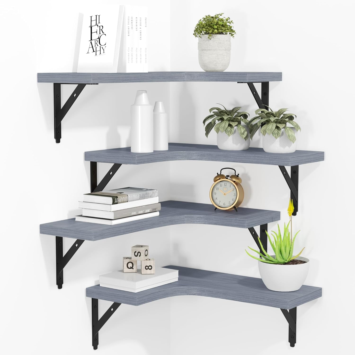 Corner Floating Shelves Wall Mounted Set of 4, Rustic Wood Storage ...