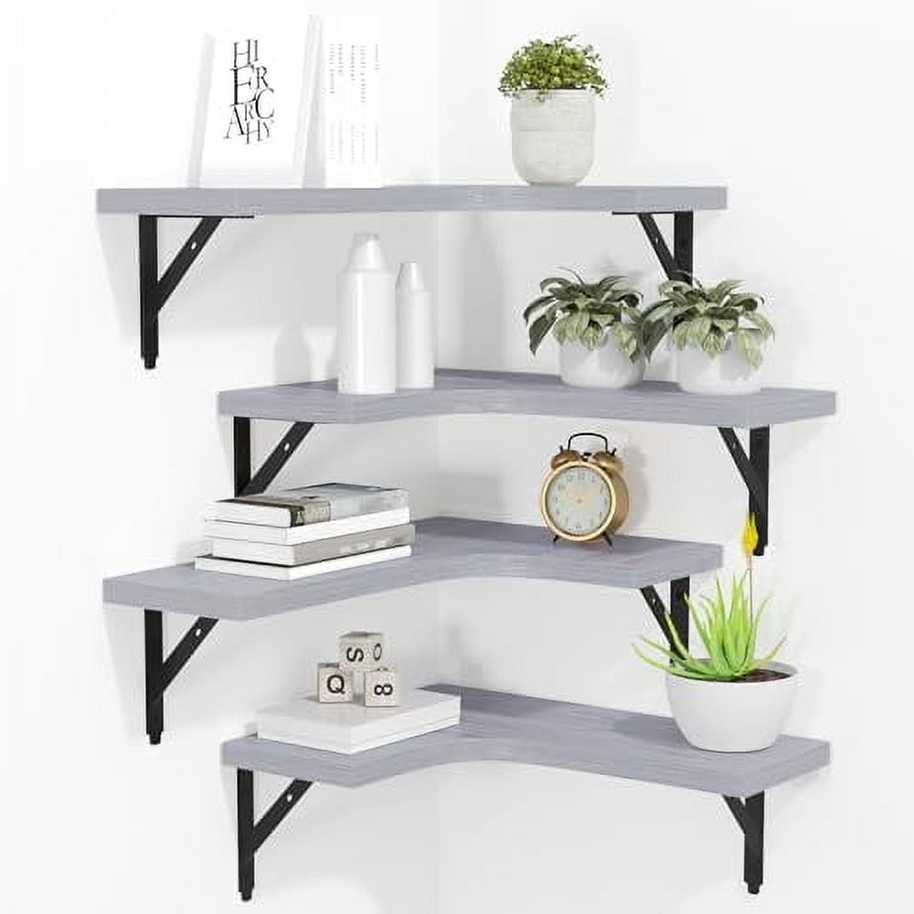Corner Floating Shelves Wall Mounted Set of 4, Rustic Wood Storage ...