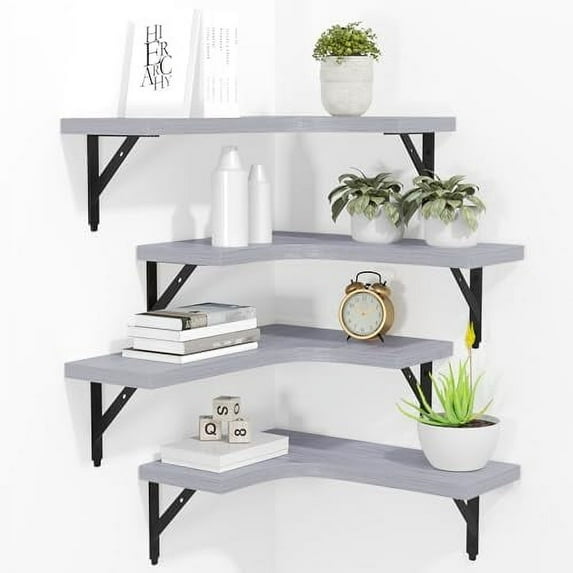 Corner Floating Shelves Wall Mounted Set of 4, Rustic Wood Storage ...