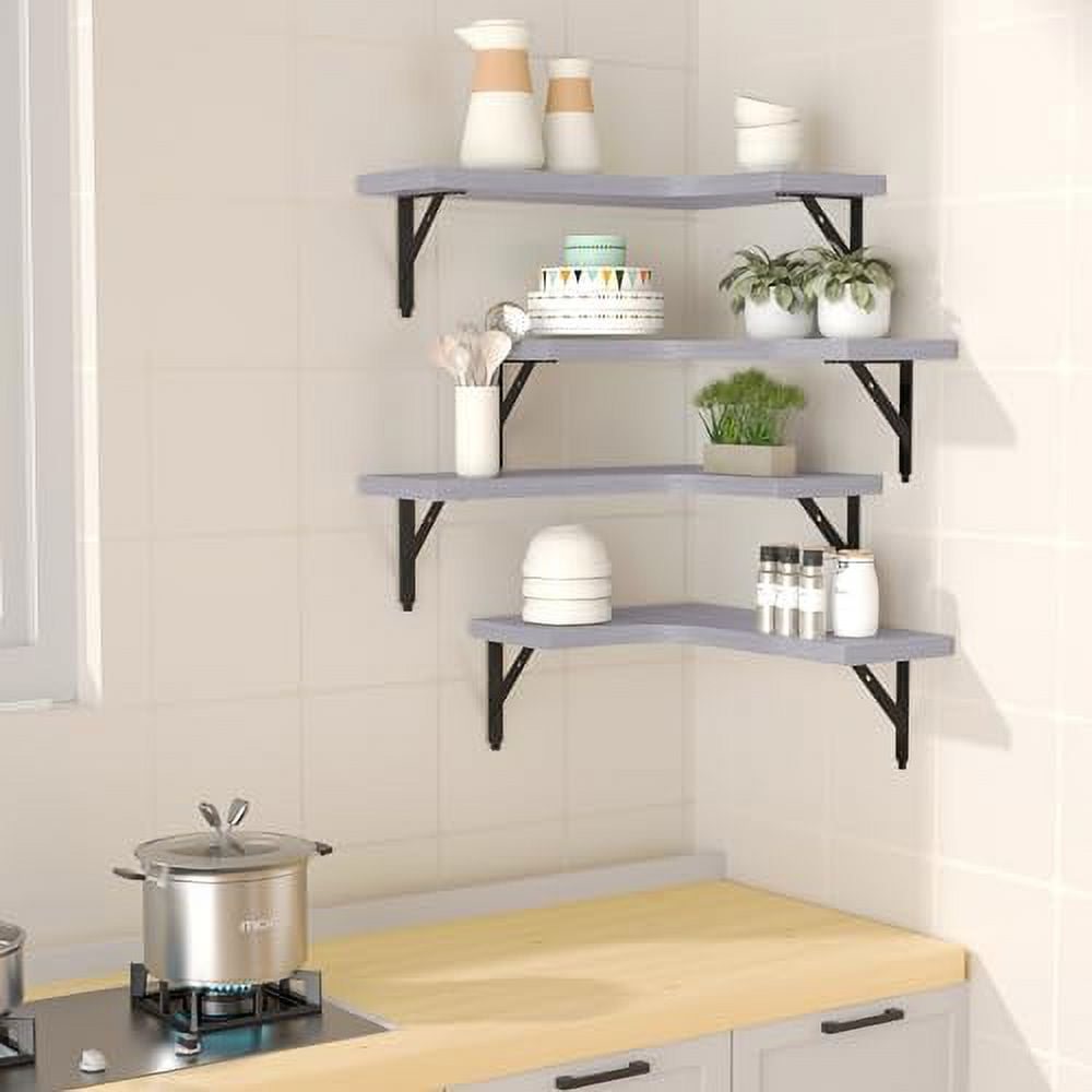 Corner Floating Shelves Wall Mounted Set of 4, Rustic Wood Storage ...