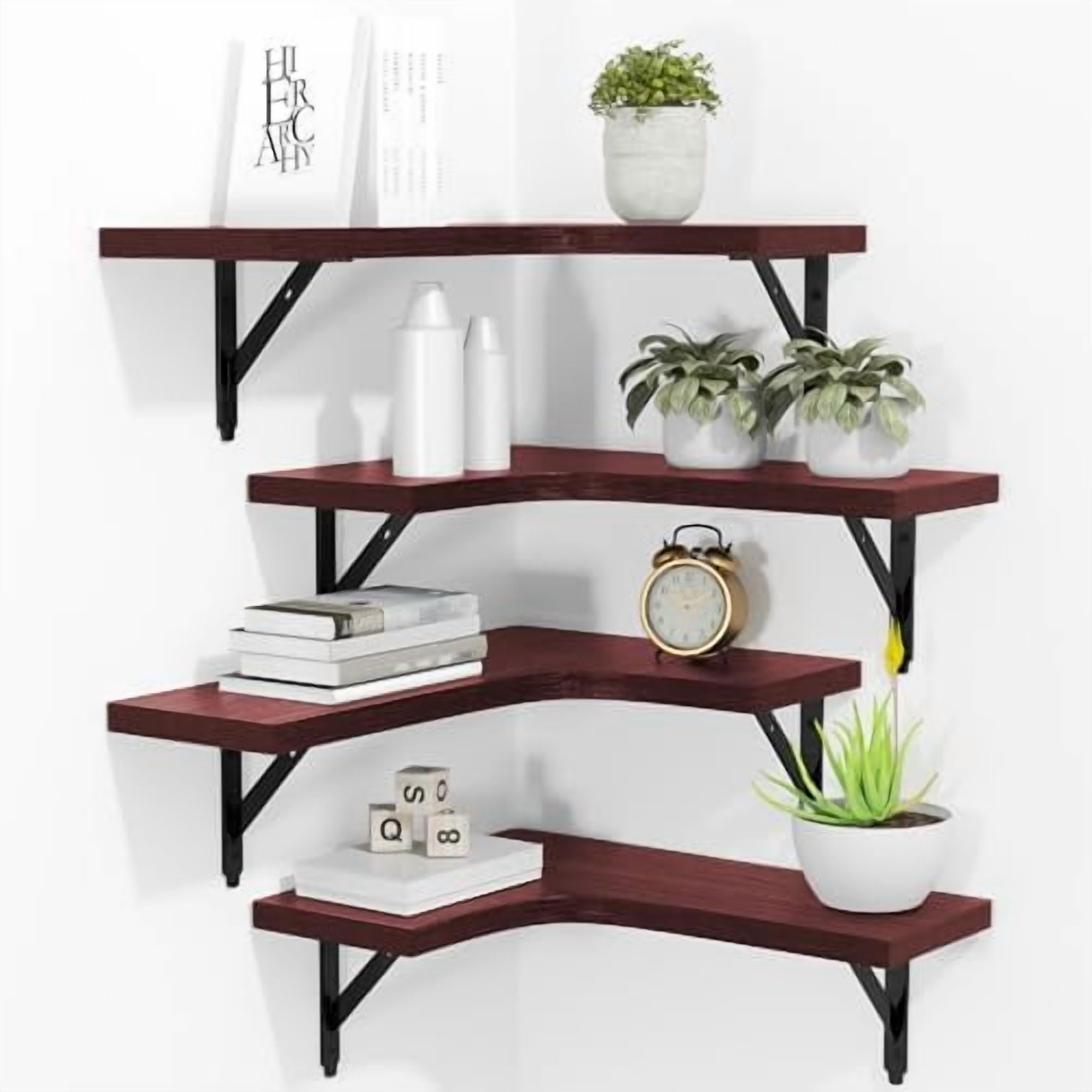 Corner Floating Shelves Wall Mounted Set of 4, Rustic Wood Storage ...