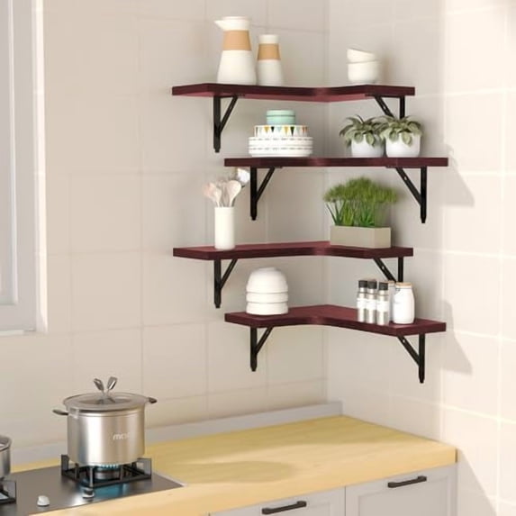Corner Floating Shelves Wall Mounted Set of 4, Rustic Wood Storage ...