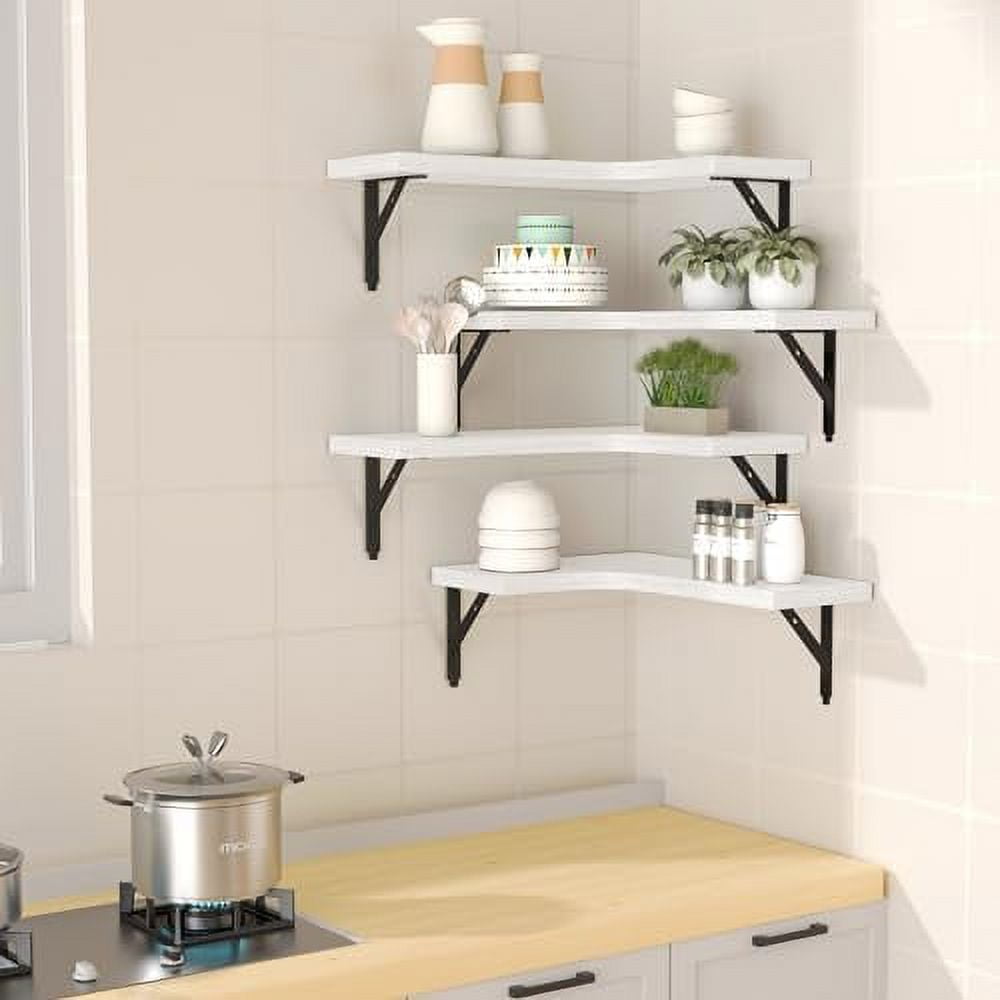 Corner Floating Shelves Wall Mounted Set of 4, Rustic Wood Storage ...