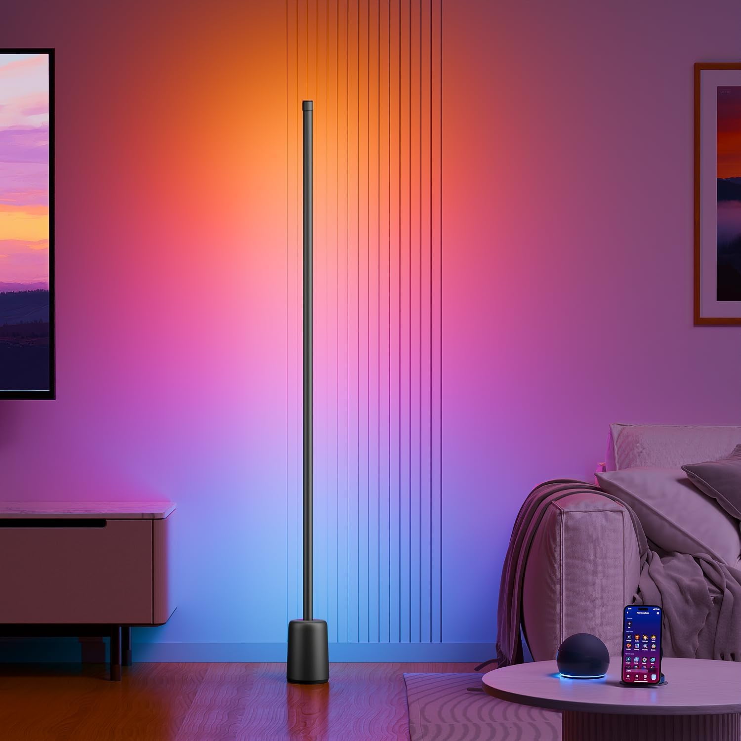 Corner Floor Lamp, 1500lm RGBW Corner Lamp Work with Alexa & Google ...