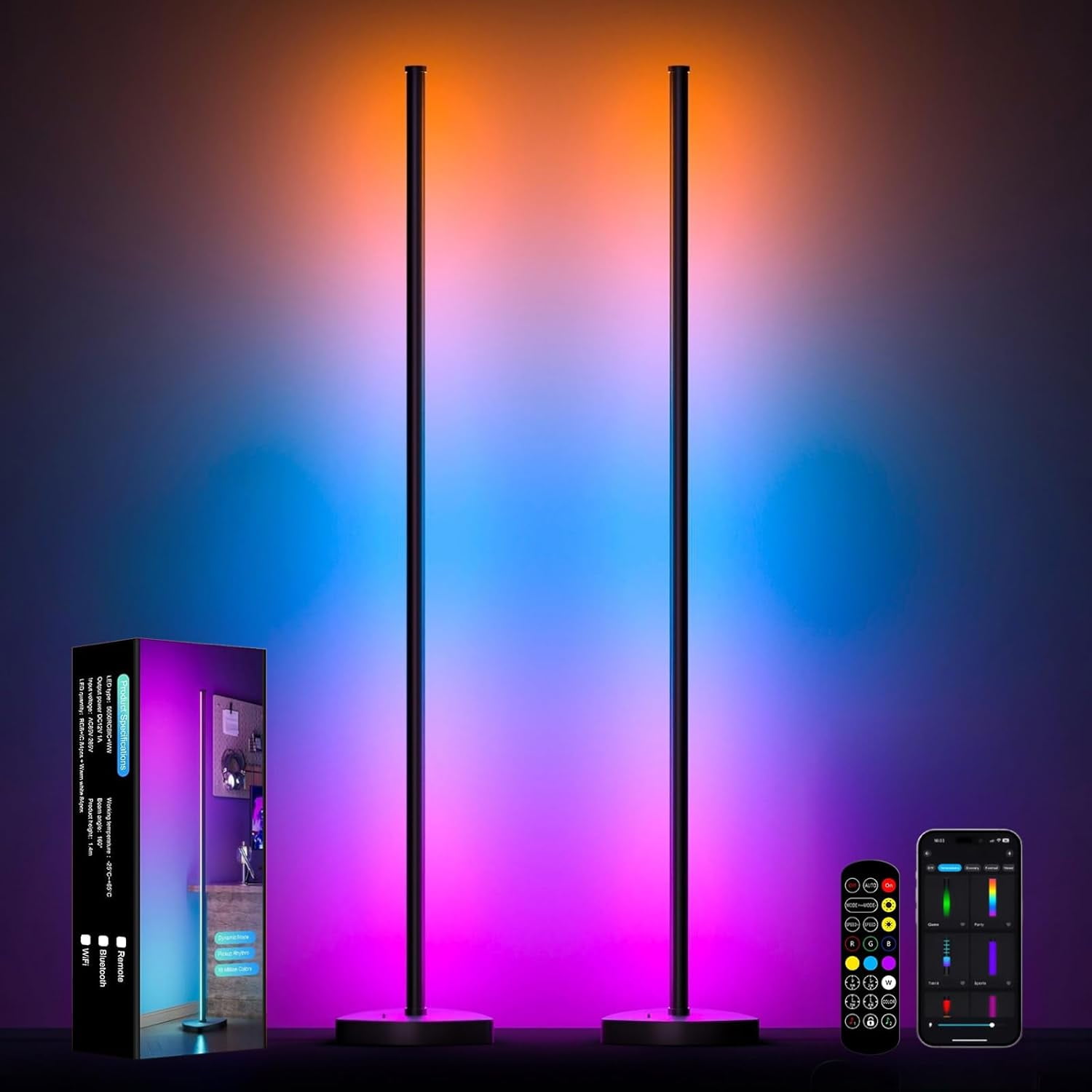 Corner Floor Lamp, 2 Corner Lamp with APP and Remote Control, 16 ...