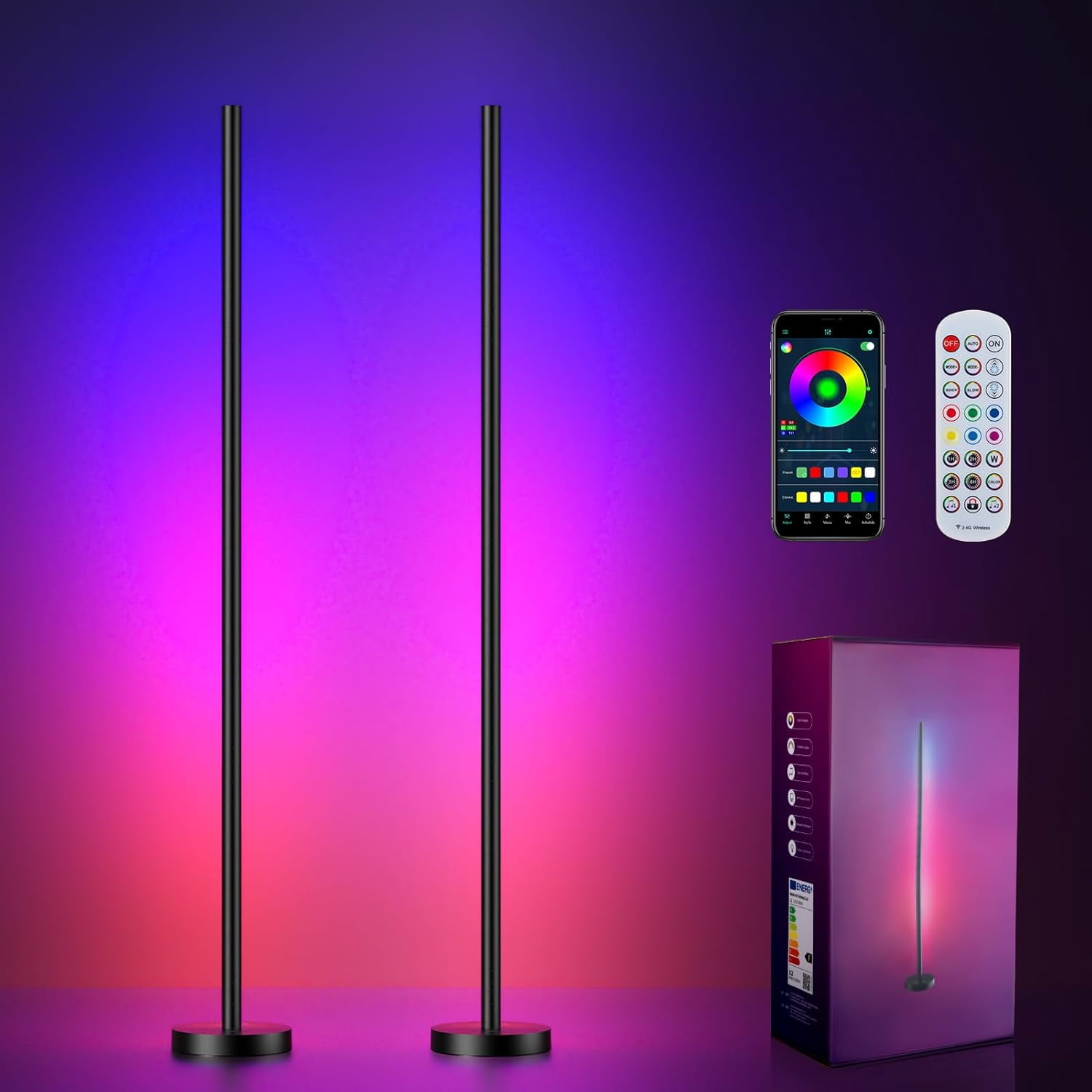 Corner Floor Lamp, 2 Pack LED Corner Lamp with App and Remote Control ...