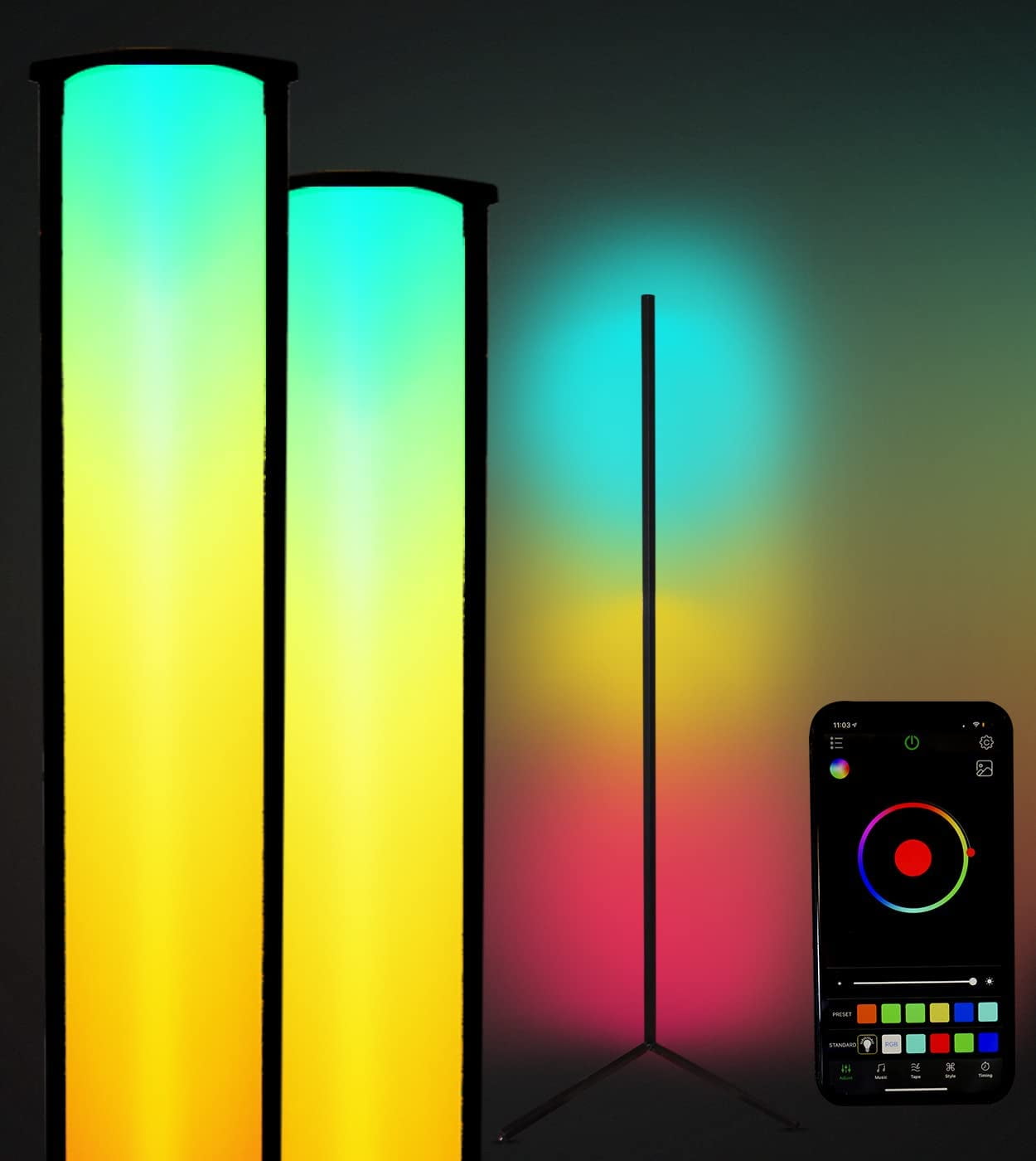 Corner Floor Lamp, 2 Pack, RGB Floor Lamp, Corner Led Lamp, Color ...