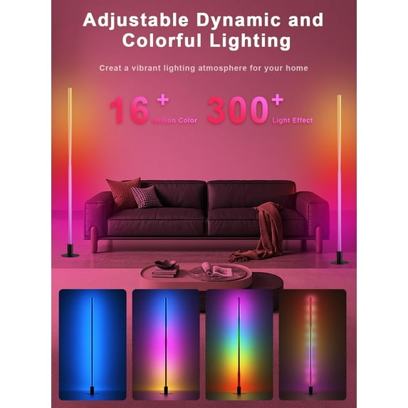 Corner Floor Lamp 2PCS, 1300Lumen Modern LED lights with Music Sync and ...