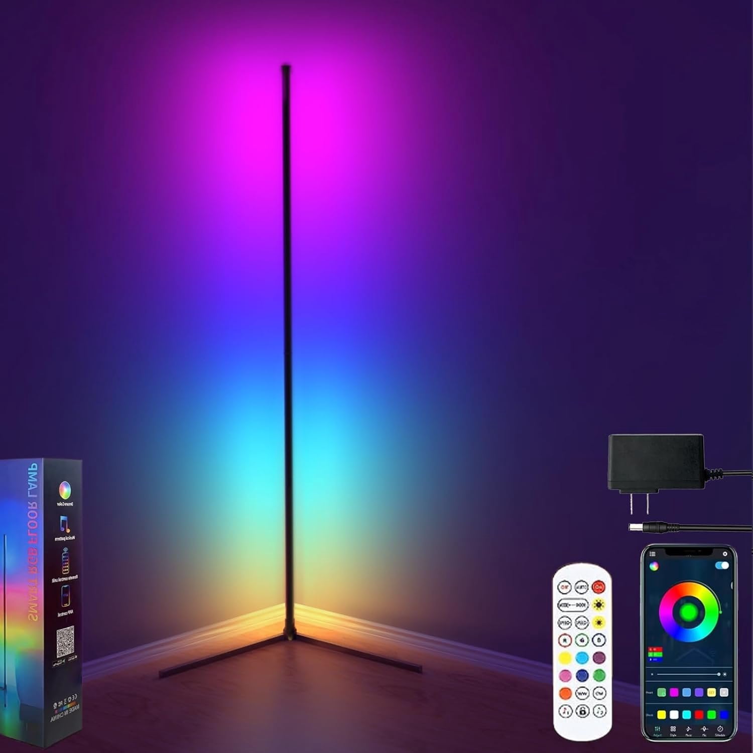 Corner Floor Lamp, 60" RGB LED Ambient Floor Lamp with App and Remote ...