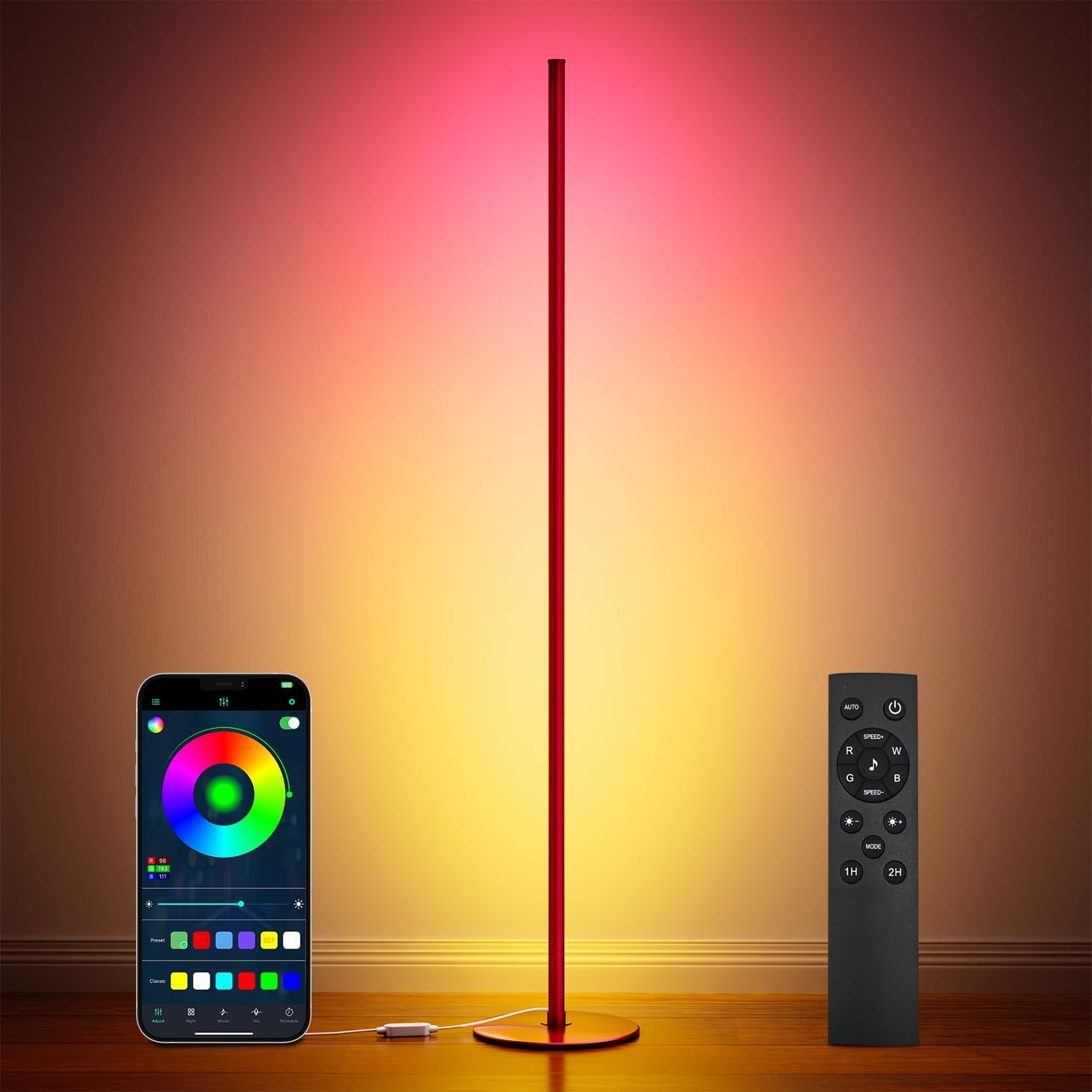 Corner Floor Lamp,Bright Tall Modern Floor Lamp with APP and Remote ...