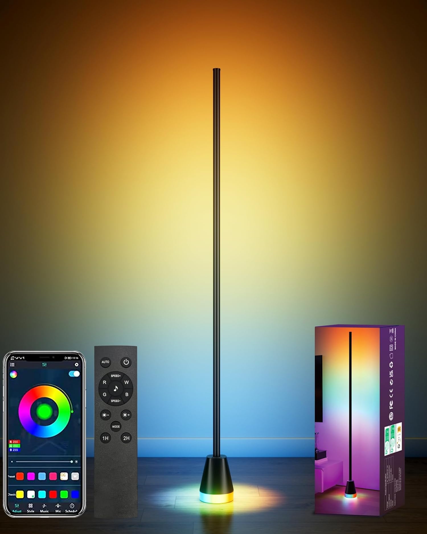 Corner Floor Lamp, Corner Lamp with App and Remote Control, 172 Light ...