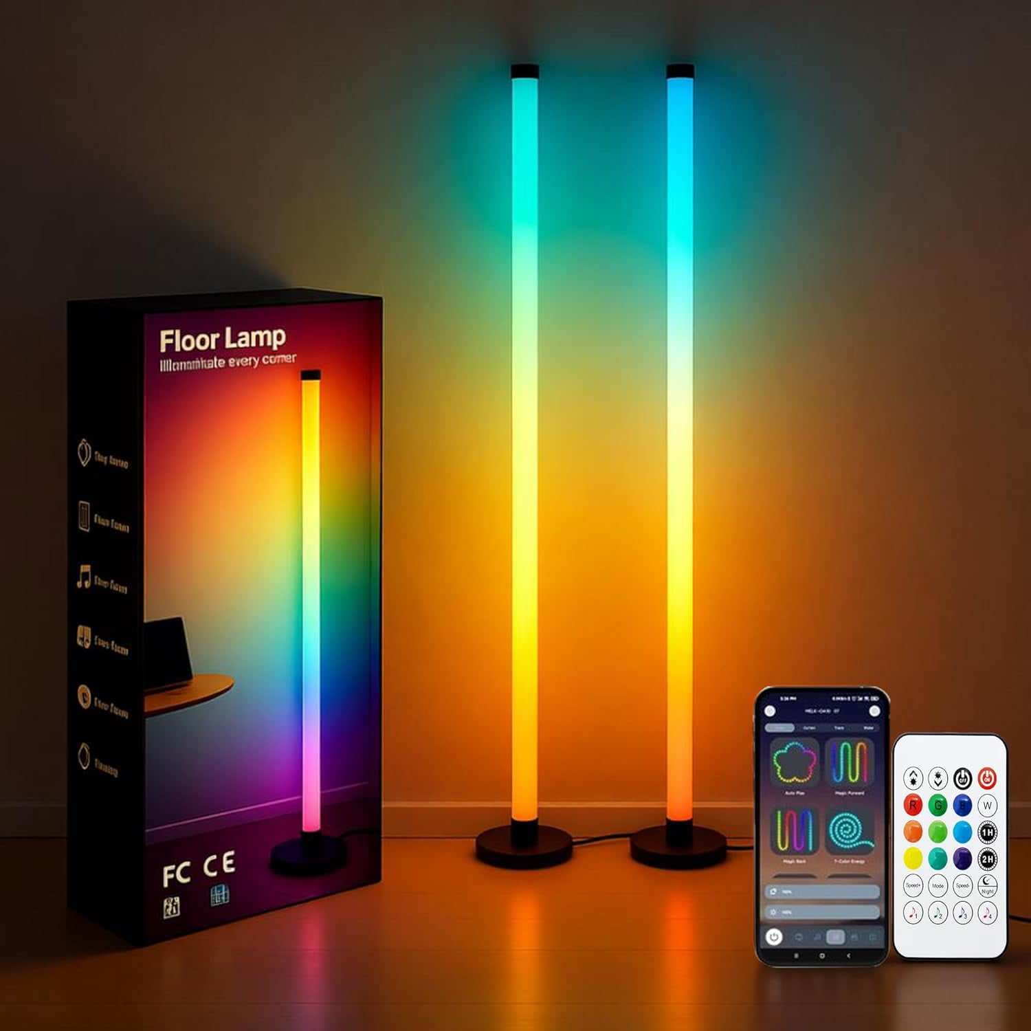 Corner Floor Lamp , IC+RGBW Music Sync Color Changing Lamp with App ...