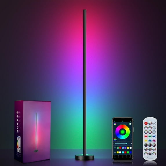 Corner Floor Lamp, LED Corner Lamp with App and Remote Control, RGBICW ...