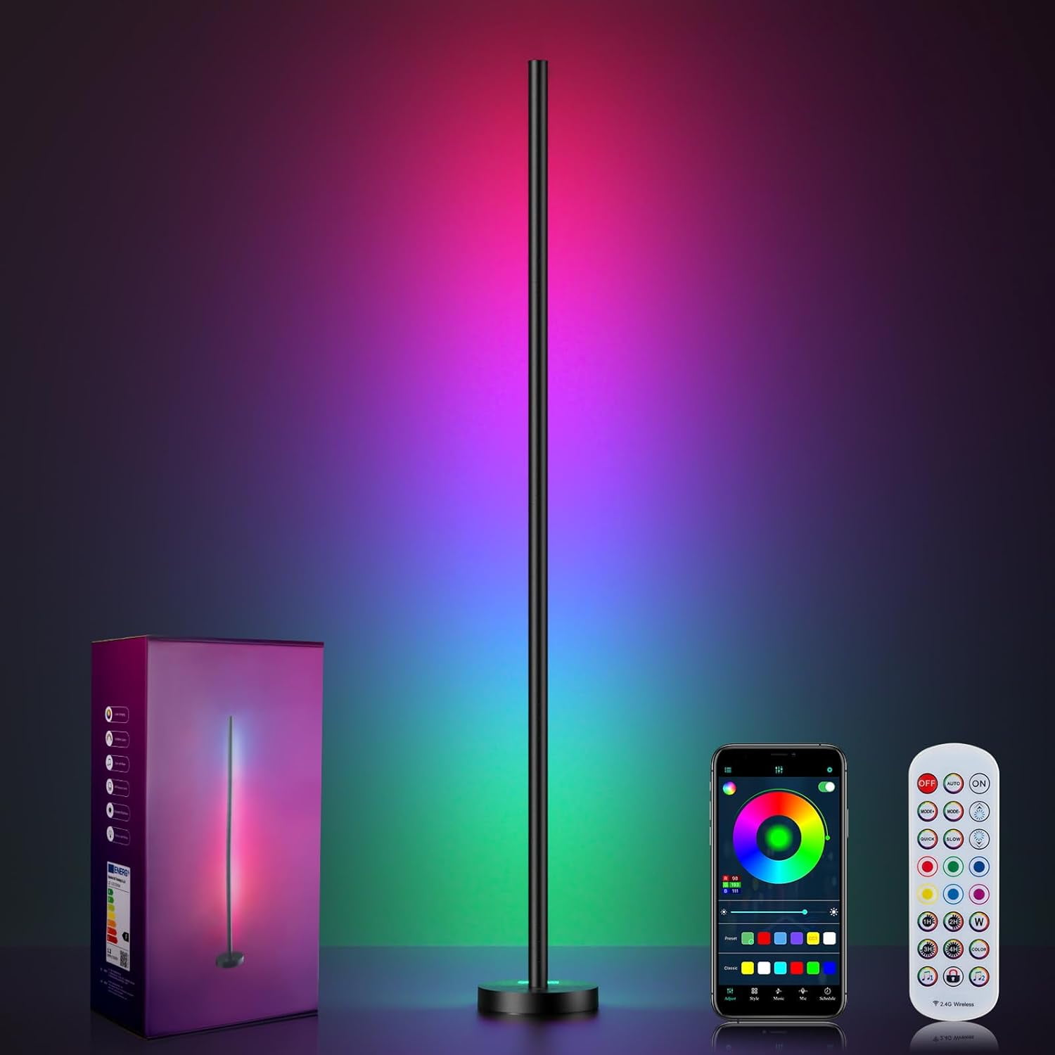 Corner Floor Lamp, LED Corner Lamp with App and Remote Control, RGBICW ...